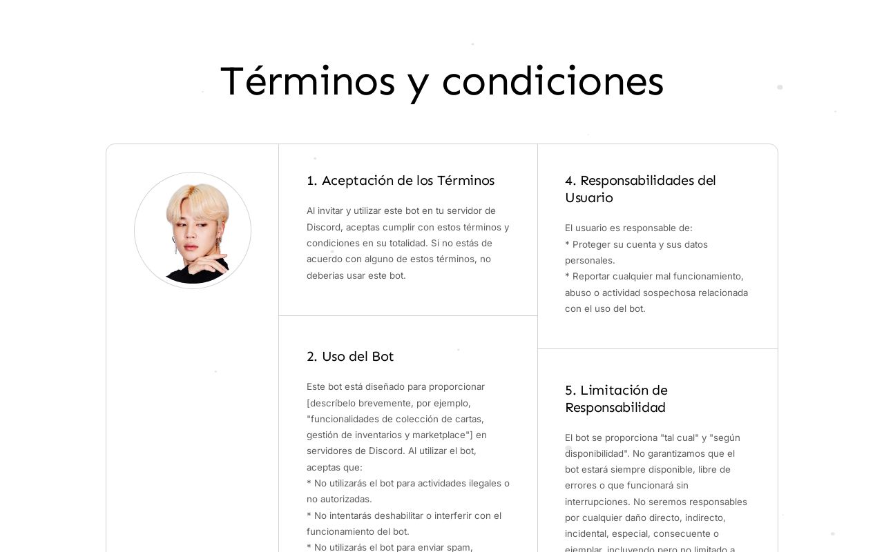 Términos y condiciones | Jimin bot